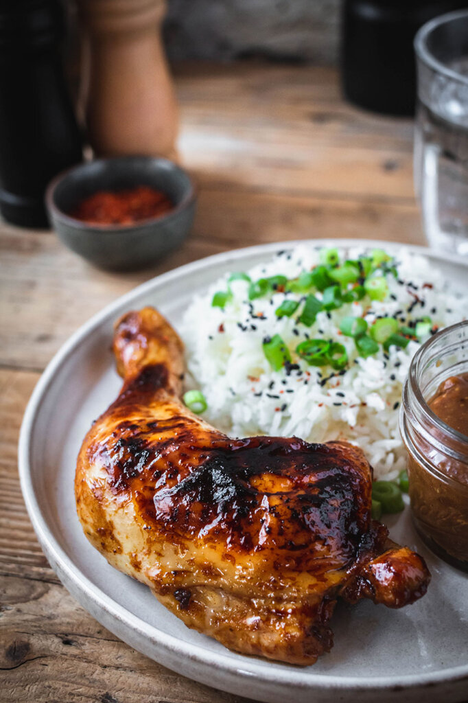 honey lime chicken mit reis und erdnuss sauce - hej ocean